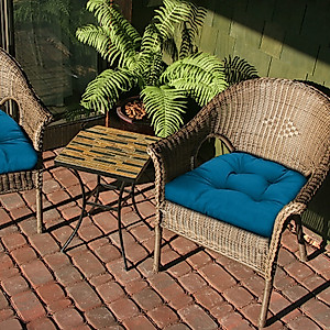 INFBLUE Outdoor Tufted Wicker Cushions Seat Cushions for Patio Furniture Set of 2, 19x19 Outdoor Chair Cushions Water Resistant Patio Furniture Cushions with Ties for Wicker Chair (Indigo Blue)