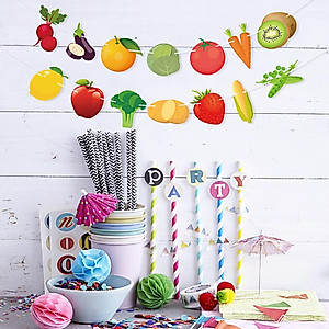 Uniwish Fruit and Vegetable Banner Farmers Market Party Decorations Garland Summer Fruit Garden Themed Baby Shower Birthday Party Supplies, Pre-Strung, NO DIY