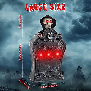 Halloween Decoration Tombstone with Scary Music, Animated Movable Skeleton Skull with Glowing Eyes & Voice Activation Halloween Decor for Yard Lawn Haunted House Indoor Outdoor Party Props