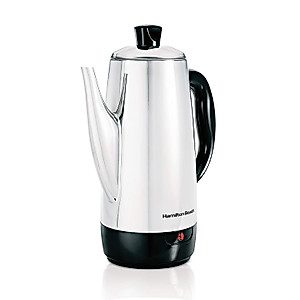 Hamilton Beach 12 Cup Electric Percolator Coffee Maker, Stainless Steel, Quick Brew, Vintage Spout