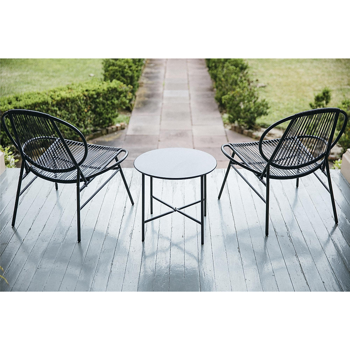 Novogratz Poolside Gossip, Marilyn 3 Piece Resin Weave Chat Set, Charcoal