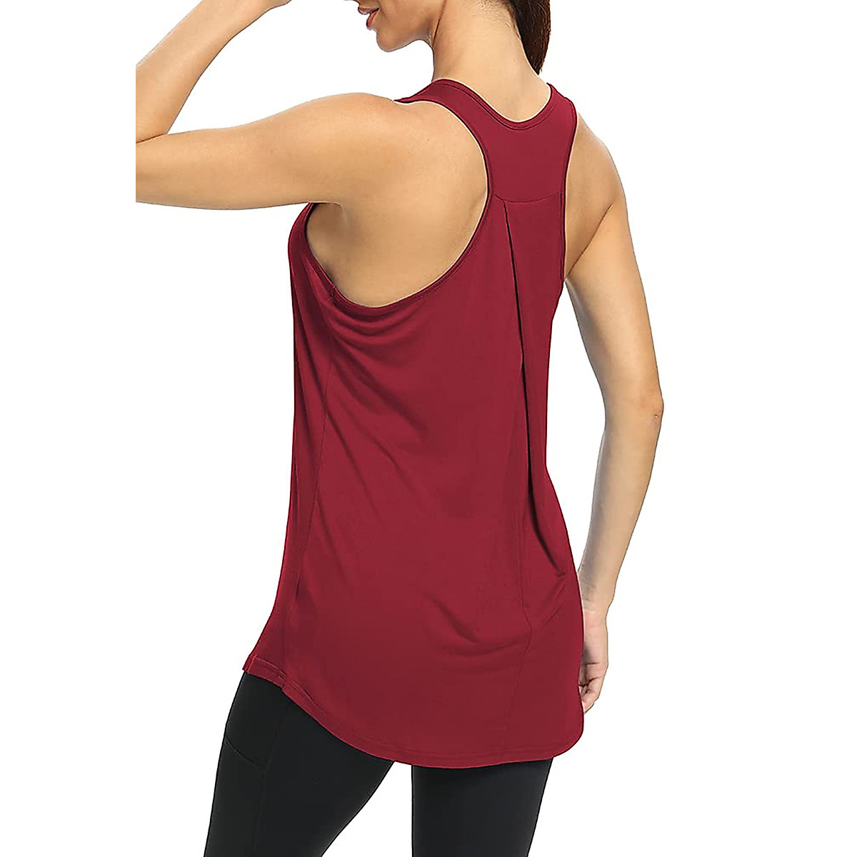 Bestisun Womens Tunic Workout Yoga Tops Tennis Running Shirts Long Athletic Tank Tops Racerback Tanks Yoga Clothes Workout Clothing Wine Red XXL