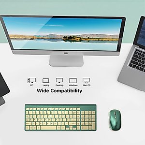 Wireless 2.4G Compact and Quiet Keyboard and Mouse Combo,Ergonomic and Portable Design for Computer, Windows,Desktop, PC, Laptop-Cangling Green