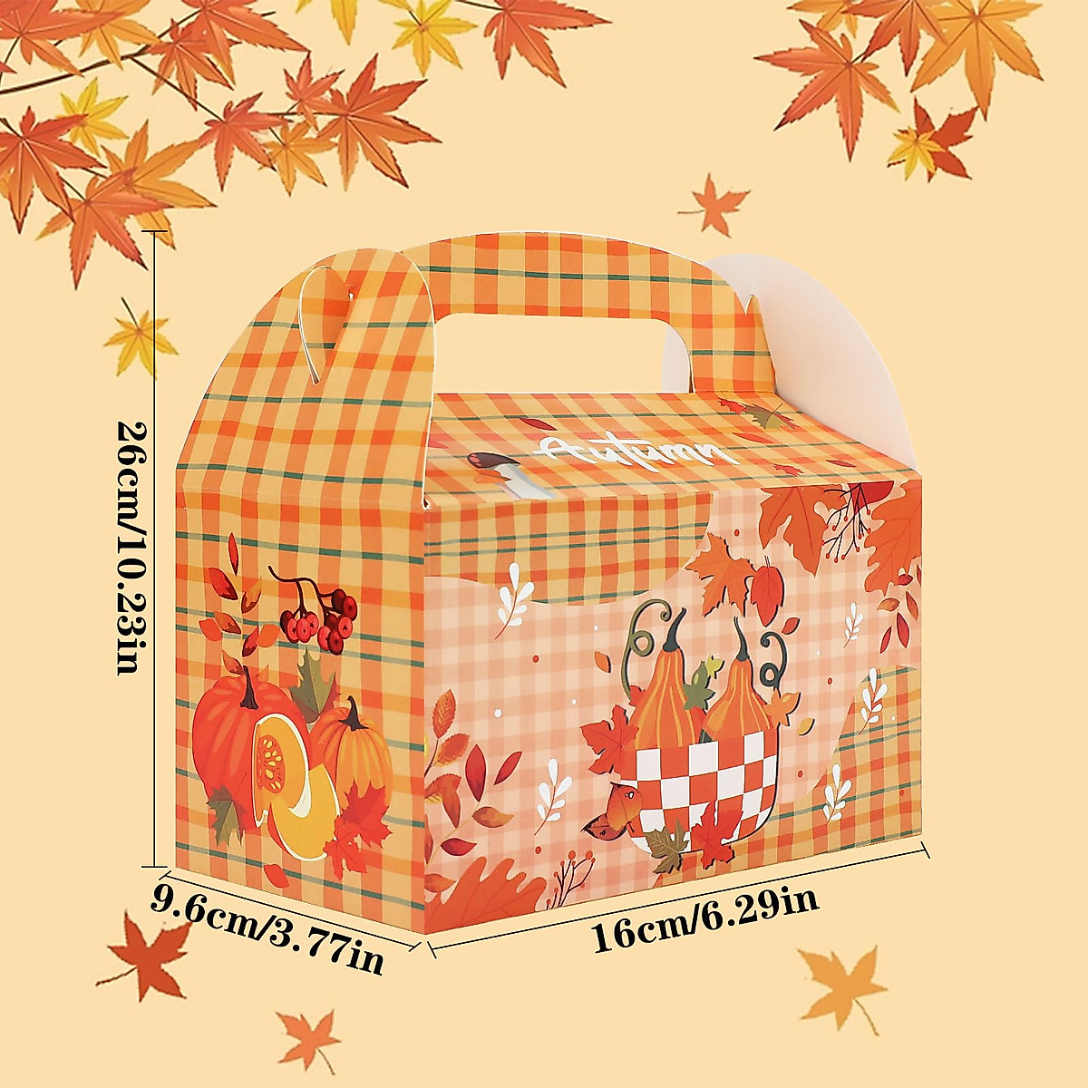 HOWAF 12pcs Fall Party Treat Boxes, Hello Autumn Plaid Gift Boxes with Maple Leaves Pumpkin Gnome Design for Fall Harvest Party Supplies, Autumn Party Candy Boxes, Hello Fall Goodie Boxes