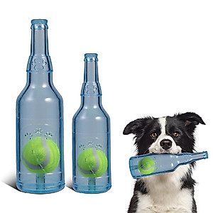 Metionc Dog Toys for Aggressive Chewers,Rubber Bottle Dog Toy Contains Tennis Ball,Indestructible Dog Toys for Large Dogs, Durable Dog Toys, Squeaky Dog Toys (Blue, S)