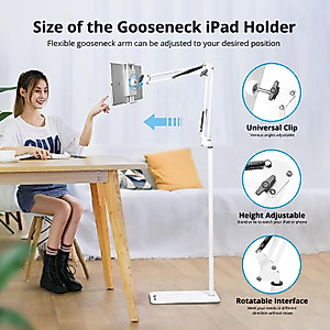 Spessn Adjustable Tablet Floor Stand Universal 360-degree Rotatable Metal Tablet Holder Phone Stand Compatible iPad/iPhoneX/iPad Pro 4.5~12.9 Inch-Screen, Phone, Kindle (White)