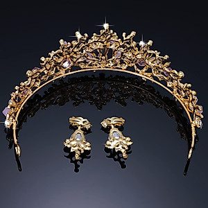 Kamirola Wedding Crown Bridal Tiaras with Earrings Pink Purple Headband for Women and Girls (Pink) …