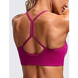 CRZ YOGA Butterluxe Womens High Neck Y Back Sports Bra - Padded Halter Racerback Spaghetti Thin Strap Workout Yoga Bra Magenta Purple Medium