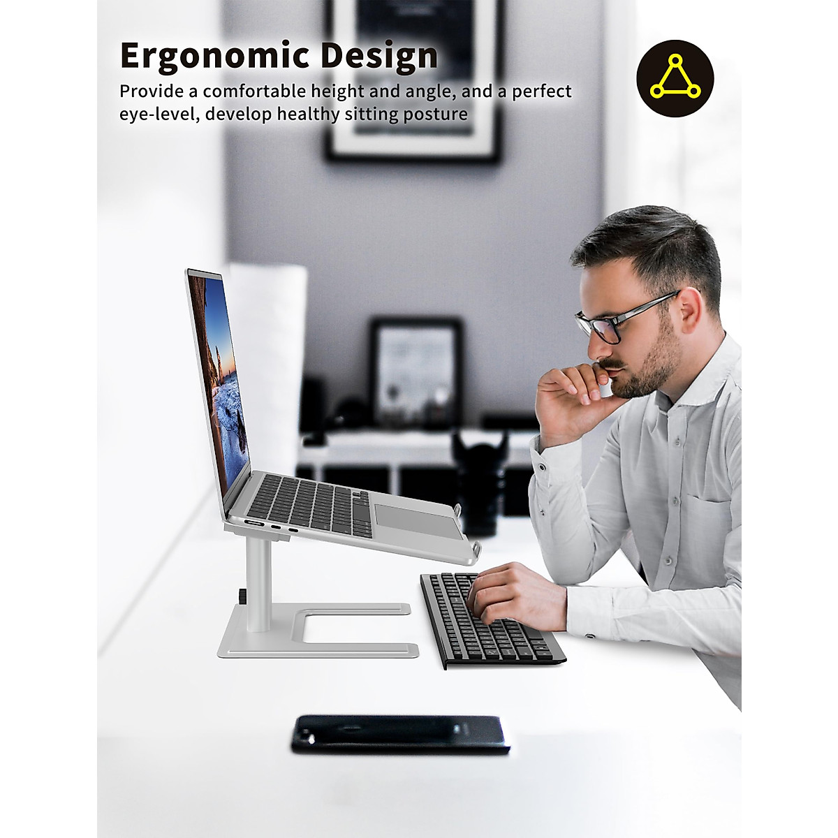 Ergopollo Laptop Stand for Desk, Computer Stand Adjustable Height, Ergonomic Notebook Laptop Riser, Aluminum Metal Holder Compatible with 10 to 15.6 Inches Notebook PC Computer, Silver