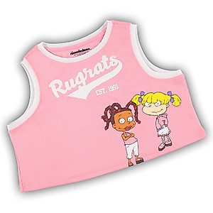 Ladies Rugrats 90's Fashion Shirt - Rugrats Angelica and Reptar Mesh Tank Top (Pink White, Large)