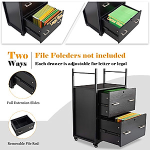 VINGLI 65.7" H 2 Drawer File Cabinet with Lock, Freestanding/Rolling File Cabinets for Home Office, Wood Black File Cabinet with Shelves Compatible with Both Letter and Legal Size Folders