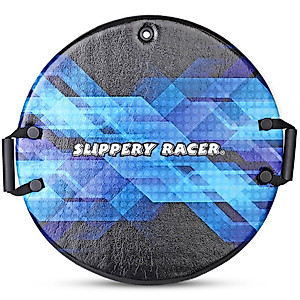 Slippery Racer Downhill Zeus Adults and Kids Foam Saucer Disc 1 Rider Snow Sled Toboggan with Handles, Midnight Hologram (1 Pack)