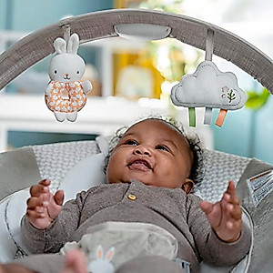 Ingenuity InLighten Baby Bouncer Infant Seat with Light Up -Toy Bar, Vibrations, Tummy Time Pillow & Sounds, 0-6 Months Up to 20 lbs (Twinkle Tails Bunny)