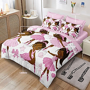 SIRDO Black Girl Magic Comforter Set Twin Size Pink Princess Bedding Sets Ballet Girls Bedroom Set Afro Black Melanin Bed Set with Sheets