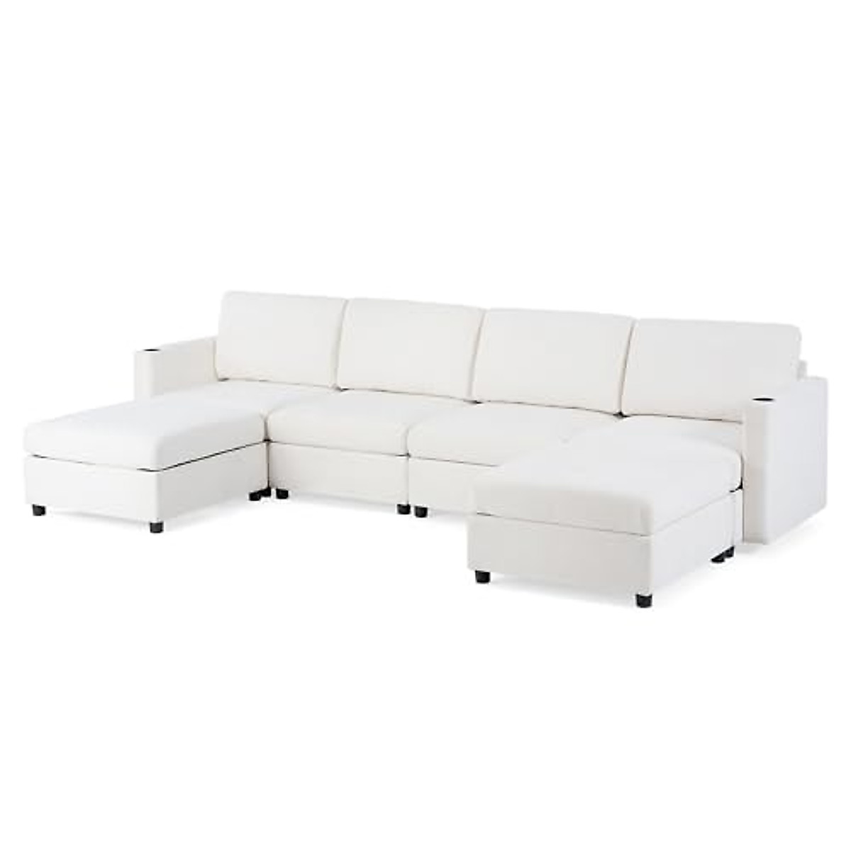 FANYE Oversized Chenille Upholstered Modular Storage Sectional Sofa Couch W/2 Movable Ottomans & Cupholders, U-Shaped Free Combined Sofa&Couch Convertible Sleeper Sofabed for Living Room