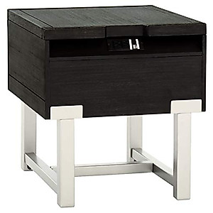 Signature Design by Ashley Chisago Contemporary Rectangular End Table with Outlets and USB Ports, Black & Silver