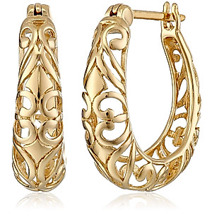 Amazon Essentials 18k Yellow Gold Over Sterling Silver Filigree Round Hoop Earrings (previously Amazon Collection)