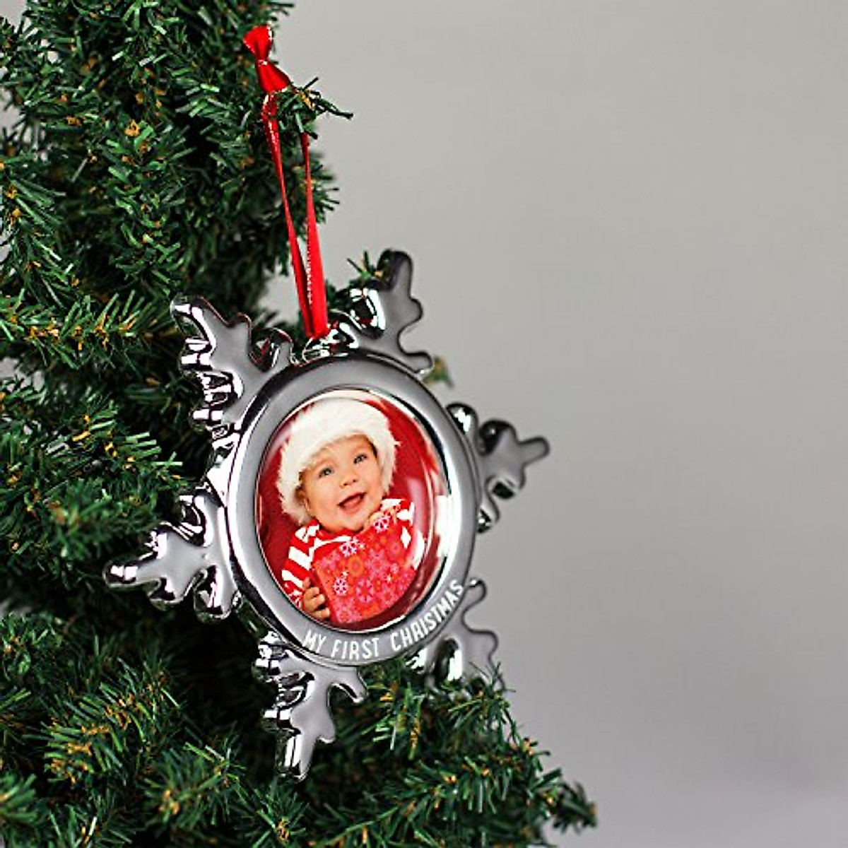 tiny ideas My First Christmas Snowflake Photo Ornament, Baby's First Christmas, Infant Christmas Keepsake, Holiday Photo Ornament, New and Expecting Parents Gift, Large Tree Ornament, Silver
