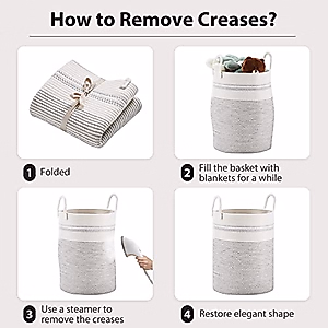 72L Large Woven Rope Laundry Hamper by Fiona's magic, Tall Laundry Basket Storage, Baby Nursery Hamper for Blankets, Toys and Clothes Hamper for Bedroom and Living Room Organizing, Jute, White