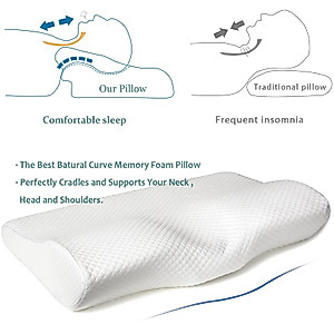 EPABO Contour Memory Foam Pillow Orthopedic Sleeping Pillows, Ergonomic Cervical Pillow for Neck Pain - for Side Sleepers, Back and Stomach Sleepers, Free Pillowcase Included (Firm & Queen)