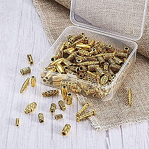 Craftdady 150Pcs Antique Gold Tube Bar Spacer Beads Tibetan Metal Column Barrel Drum Beads for Jewelry Crafts Making Hole:1-3.5mm