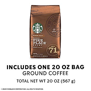 Starbucks Medium Roast Ground Coffee — Pike Place Roast — 100% Arabica — 1 bag (20 oz.) Great Holiday Gift