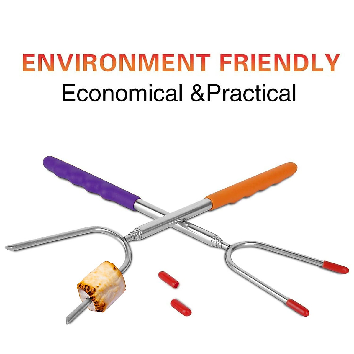 Briout Marshmallow Roasting Sticks 12 Colors Extra Long 45'' Stainless Telescoping Hot Dog Smores Skewers Kids Safe Barbecue Forks for Campfire, Bonfire and Grill(12 Count)