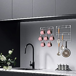 Ymeibe Wall Mounted Coffee Mug Rack with 7 Hooks Large Metal 3 Tiers Coffee Cup Holder for Coffee Mugs, Teacups, Mason Jars, Display, Organizer and Storage Hangers, Set of 2 (White)