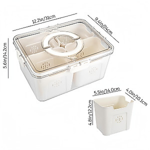 Dingerjar Airtight Fruit Storage Containers for Fridge with Lids & Handle, Refrigerator Organizer Bins, with 4 Removable Colanders, Food, Vegetable Fresh Produce Saver