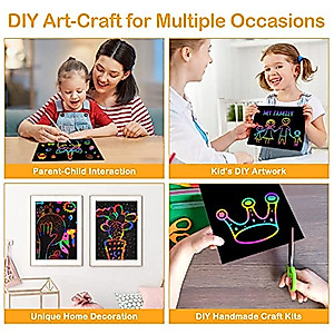 QXNEW Scratch Rainbow Art for Kids: Magic Scratch off Paper Children Art Crafts Set Kit Supplies Toys Black Scratch Sheets Notes Cards for Boys Girls Birthday Party Favors Games Christmas Easter Gifts