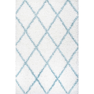 nuLOOM Tess Moroccan Shag Area Rug - 5x8 Shag Area Rug Modern/Contemporary Blue/Ivory Rugs for Living Room Bedroom Dining Room Nursery