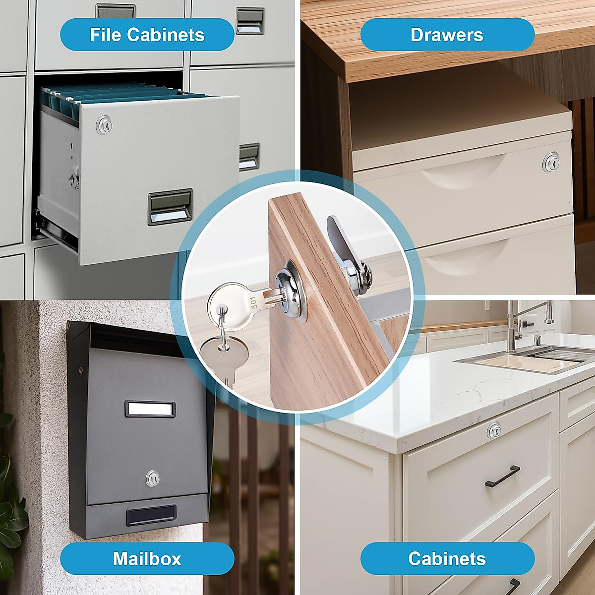 Kohree Cabinet Locks with Keys, 1-1/8 Inch (28mm) RV Locks Cam Locks for Tool Box, Mailbox Locks 5 Pack Keyed Alike, RV Storage Locks, RV Compartment Locks, Drawer Lock, Cylinder Lock, Zinc Alloy