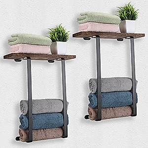 Qunclay 2 Pcs Wall Towel Racks for Rolled Towels, Bathroom Towel Holder with Wooden Shelf for Large Small Roll Towel, Hand Towels, Spa, Salon, RV, Matte Black