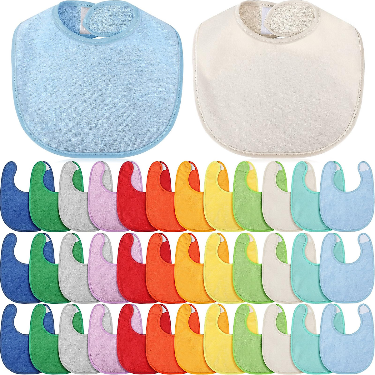 Jeyiour 36 Pcs Baby Bibs Bulk Terry Cotton Teething Bibs Baby Shower Gifts Newborn Infant Bibs Washable Absorbent Baby Drooling Bibs with Adjustable Hook and Loop Closure for Boys Girls, 12 Colors