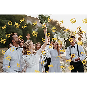 ABTOLS 200pcs Gold Wedding Table Confetti, Glitter Paper Heart Diamond Ring Confetti for Bridal Shower Decoration I Love U Mr and Mrs Confetti or Valentines Day Engagement Party Table Scatter