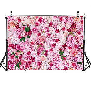 Pink Rose Floral Backdrop 7x5FT Flower Wall Photography Background for Girls Women Bridal Shower Wedding Baby Shower Birthday Party Decorations Supplies Photo Props