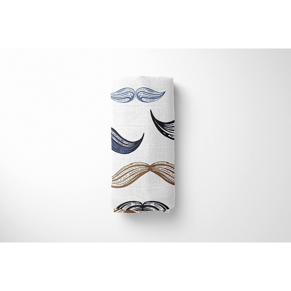 Noisy Mouse 47" x 47" Muslin Swaddle Blanket. 70% Bamboo, 30% Cotton. Little Man Mustache Pattern…