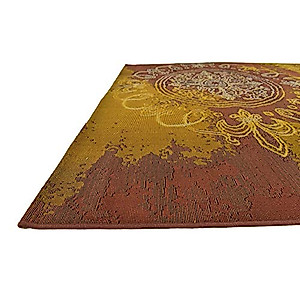 Unique Loom Outdoor Modern Collection Area Rug - Trio (5' 3" x 8' Rectangle, Rust Red/ Gold)