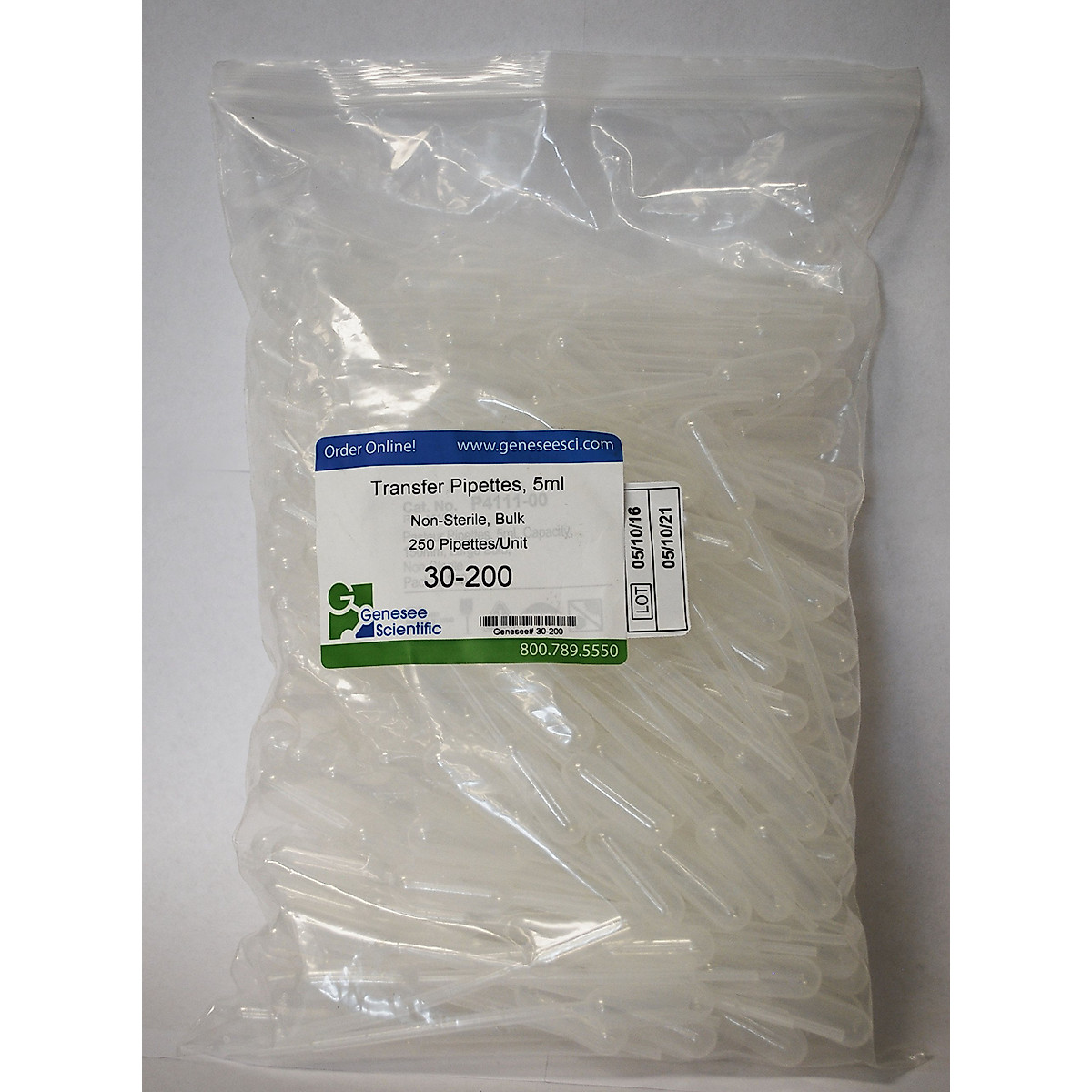 Transfer Pipettes, 5ml, Non-Sterile, Bulk, 250 Pipettes/Unit