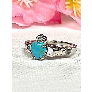 PERFECTJEWELZ Celtic Claddagh Simulated Turquoise Promise Ring 925 Sterling Silver 9mm Size 9