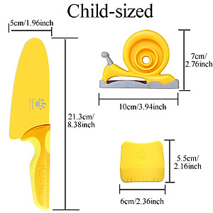 Kibbidea Kids Knife Set, 4-Piece Kids Cooking Sets Real, Stainless Steel Kids Kitchen Chef's Knives with Peeler, Finger Guard, Protective Glove for Cutting Peeling (Blue)