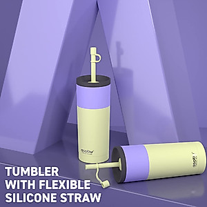 asobu Sippy Double Wall Stainless Steel Tumbler with Silicone Flexible Straw, 20 Ounces (Pastel Yellow)