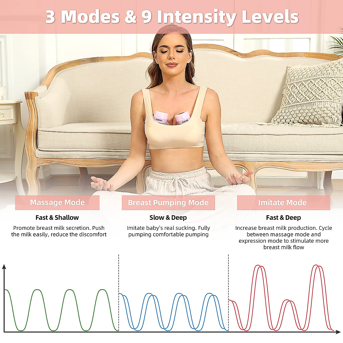 Wearable Breast Pump 2pcs Ultra-Quiet Electric Hands Free Breast Pump Spill-Proof Pain Free Rechargeable Portable Breast Pump with LCD Screen Massage and Memory Mode Wireless Breastpump（27/24/21MM）