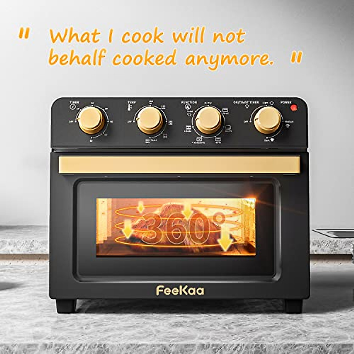 Air Fryer Toaster Oven, Feekaa Black and Gold Toaster, 4 Slice, 21QT 1700W Convection Countertop, 7-in-1 Combo, 7 Accessories, Healthy Cooking User Friendly