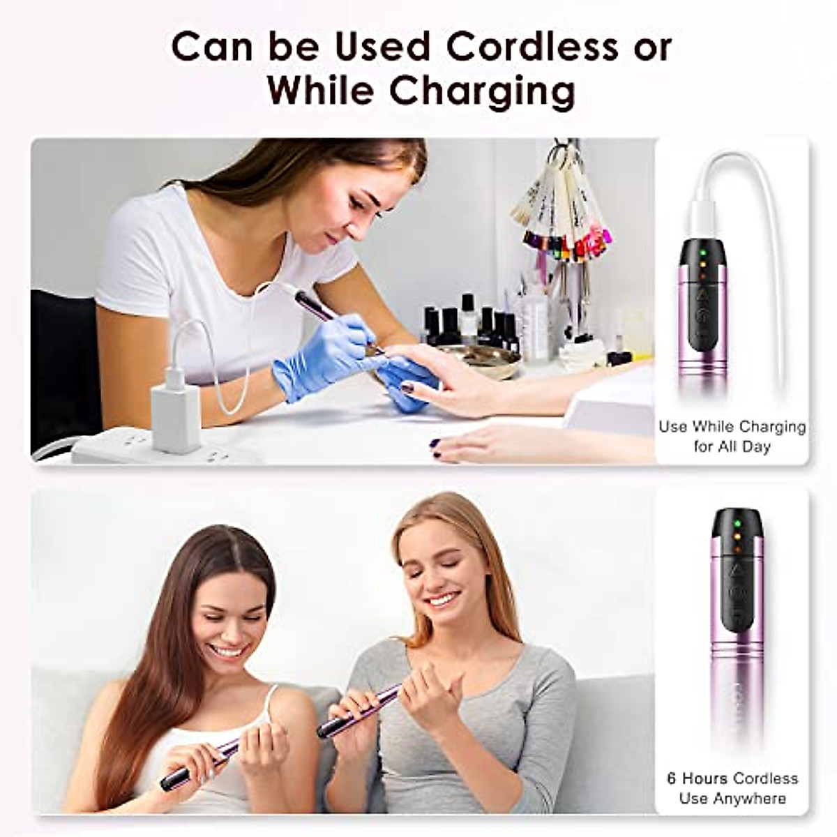 Cordless Nail Drill Electric File: Professional for Acrylic Gel Dip Powder Nails Portable Nail Drill Machine Kit for Manicure Pedicure Nail Set with Everything Rechargeable Lightweight