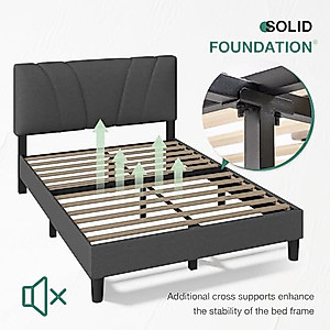 Novilla Queen Size Bed Frame Upholstered Platform Queen Bed Frame with Adjustable Headboard, Strong Weight Capacity, No Box Spring Needed, Easy Assembly, Grey