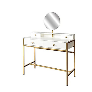BAMACAR Makeup Vanity Desk with Mirror, 4 Drawers 3 Shelves Chair, White Vanity Mirror with Storage Desk and Chair, Bedroom Vanity, Adult Makeup Vanity, Beauty Vanity Desk with Drawers, Makeup Table