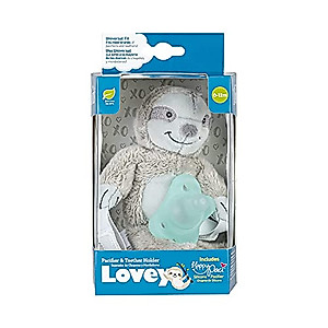 Dr. Brown's HappyPaci 100% Silicone Pacifier, Flexees Beaded Teether Rings, and Lovey Pacifier Holder & Teether Clip, Grey Sloth