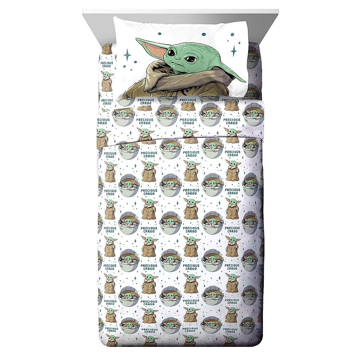 Jay Franco Star Wars The Mandalorian Curious Child Twin Sheet Set - 3 Piece Set Super Soft and Cozy Kid’s Bedding Features The Child Baby Yoda - Fade Resistant Microfiber Sheets