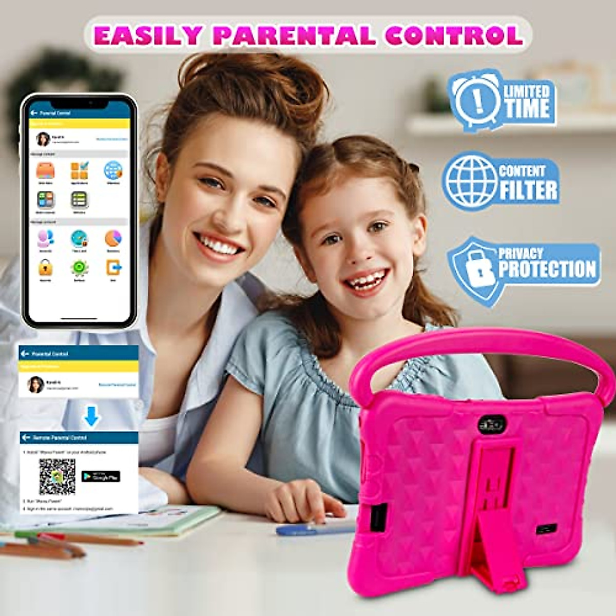 ATMPC Tablet for Kids, Kids Tablet, 7 Inch Kids Tablets 32GB ROM 3GB RAM Android11 Tablet for Kids 3-14 with 2.4G WiFi, GMS, Eye Protection, Educational, Parental Control, Tablet with Silicone Case